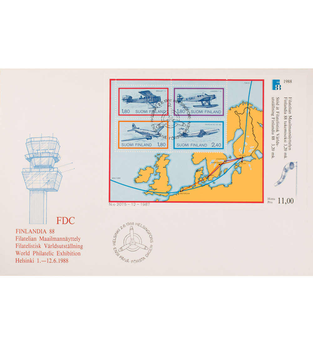 Finnland Block 4 FDC Ersttagsbrief Briefmarkenausstellung Flugzeuge Briefmarken - Goldhahn - 450281