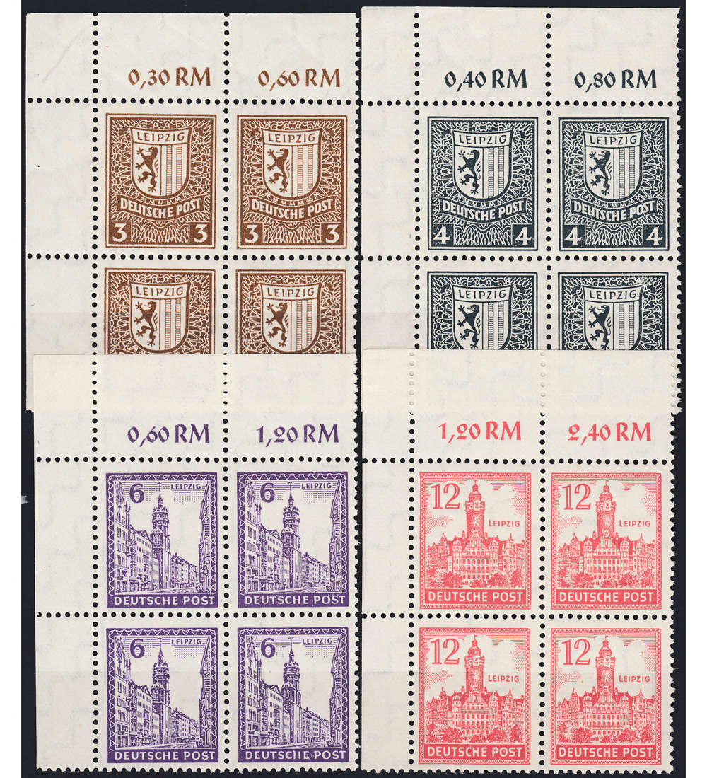 SBZ Nr. 150 - 155 X postfrisch ** im Eckrand-Viererblock oben links Briefmarke - Goldhahn - 501650